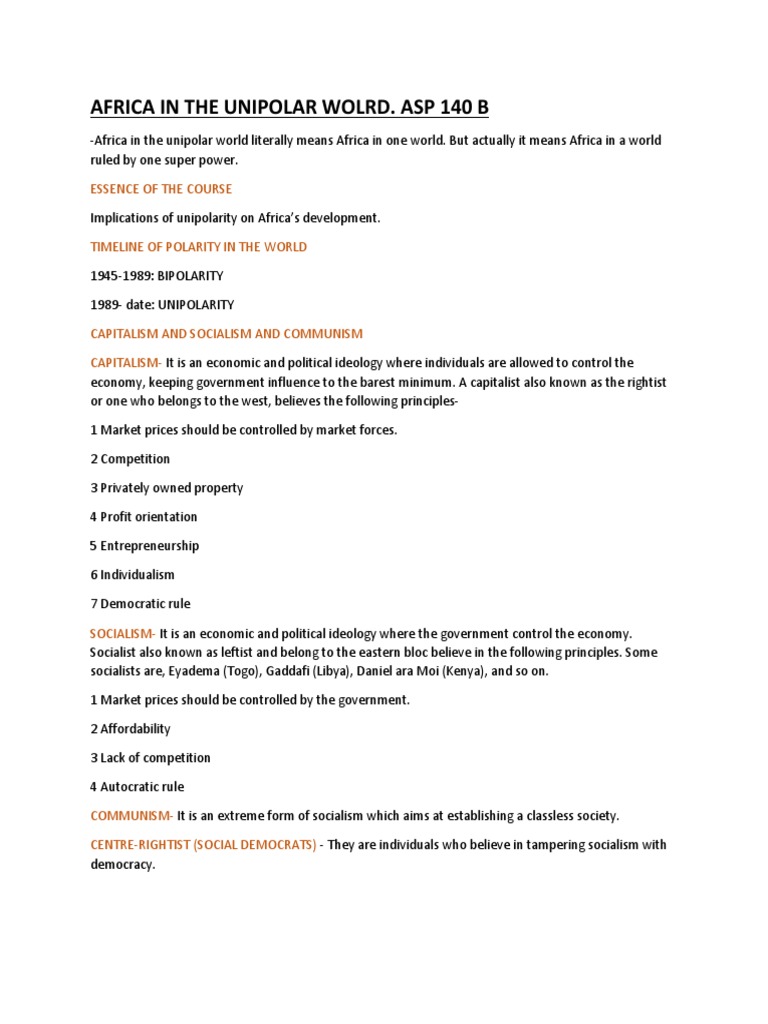 Africa in The Unipolar World-1 | PDF | Non Aligned Movement | Cold War