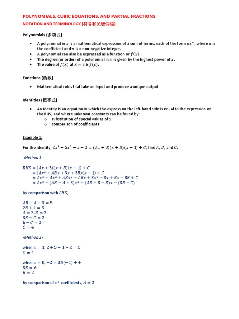 Polynomials Cubic Equations And Partial Fractions Lecture Pdf