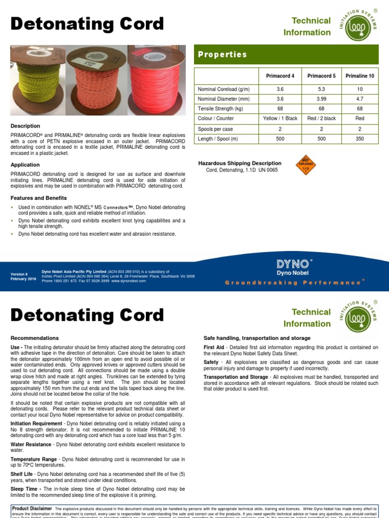 Detonating Cord: Properties | PDF | Shelf Life