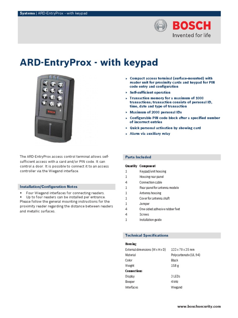 ARD EntryProx With Data Sheet EnUS 1366479243 | Download Free PDF ...