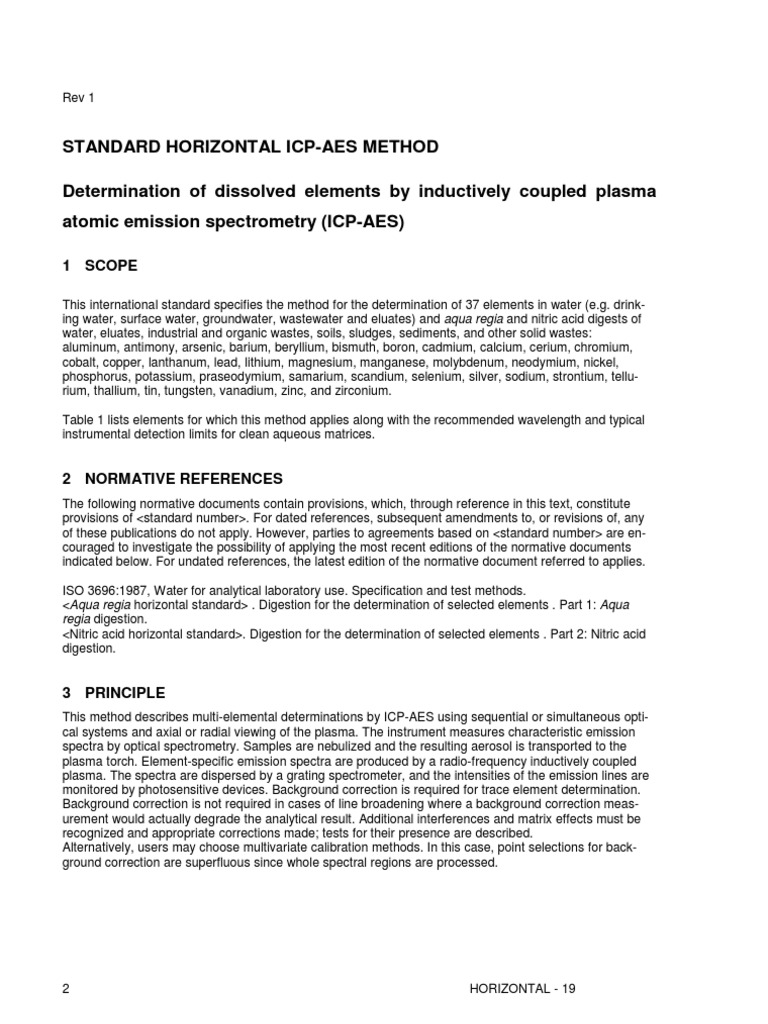 Standard Horizontal Icp-Aes Method Determination of Dissolved Elements ...