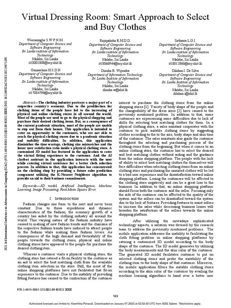 Virtual Dressing Room Smart Approach To Select and Buy Clothes | PDF ...