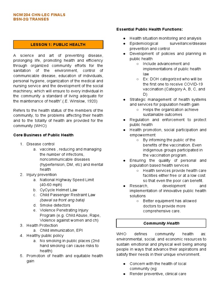 CHN Lec Finals | PDF | Millennium Development Goals | Health Care