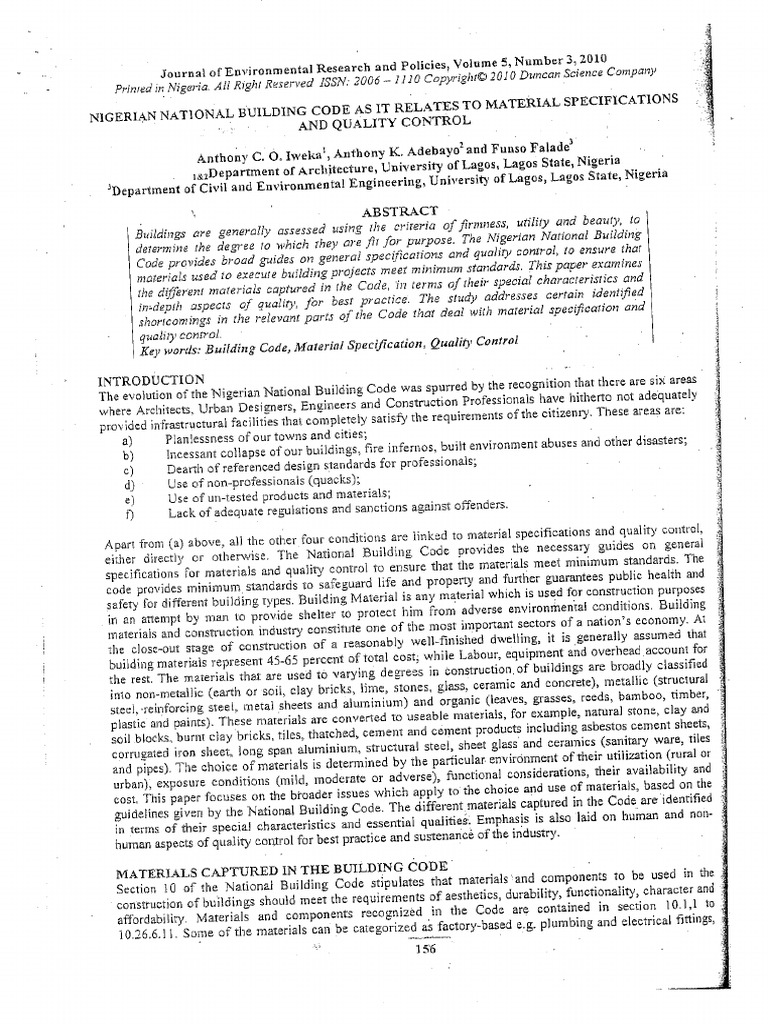 Nigerian National Building Code - Iweka - Falade - Adebayo | PDF