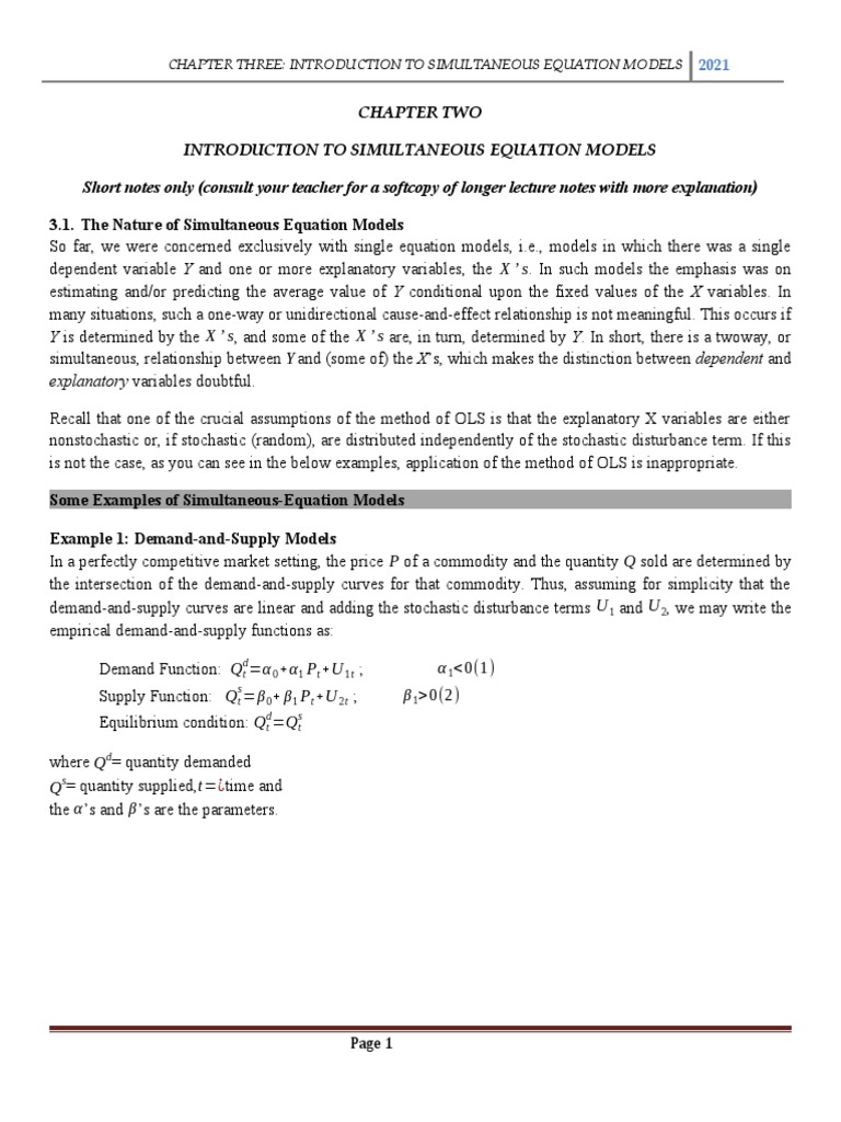 Simultaneous Equation Models Explained | PDF | Endogeneity ...