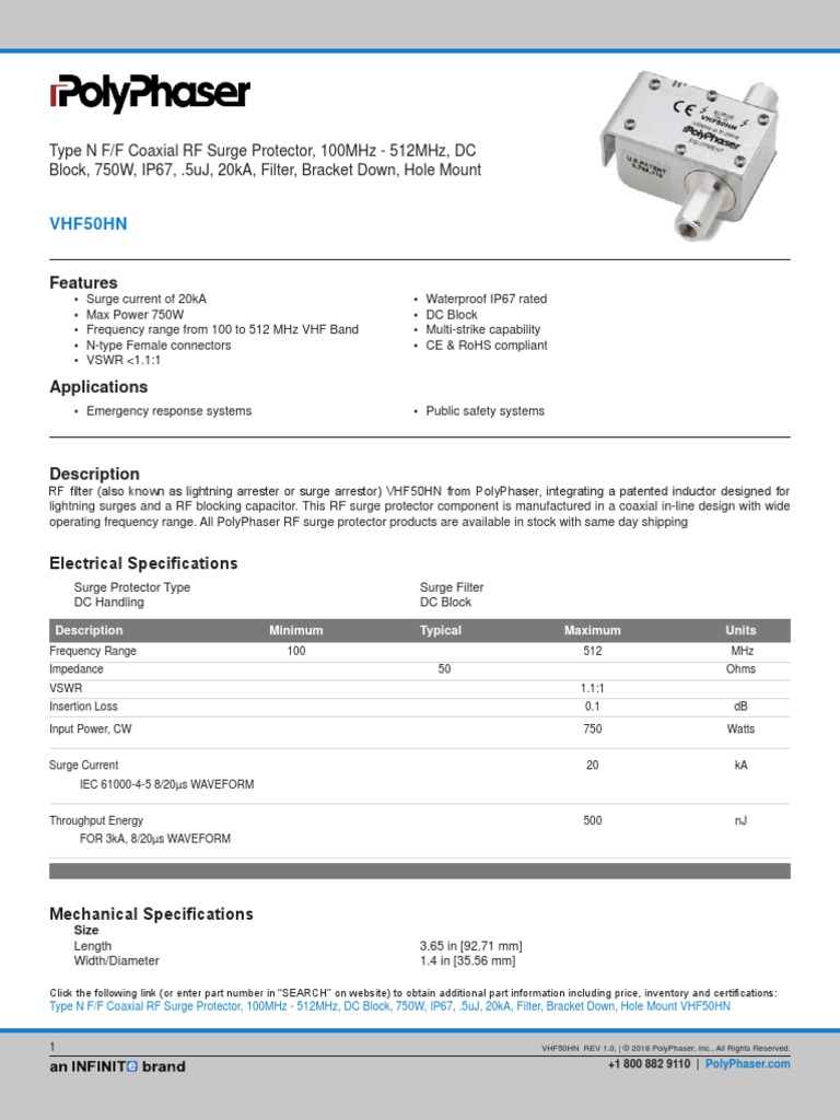 VHF50HN Datasheets US | PDF | Coaxial Cable | Electronic Filter