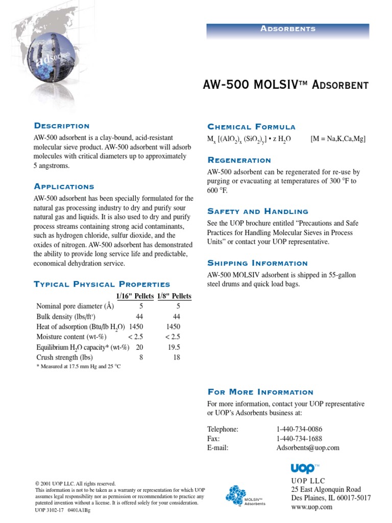 UOP Type AW-500 Data Sheet | PDF | Adsorption | Chemical Compounds