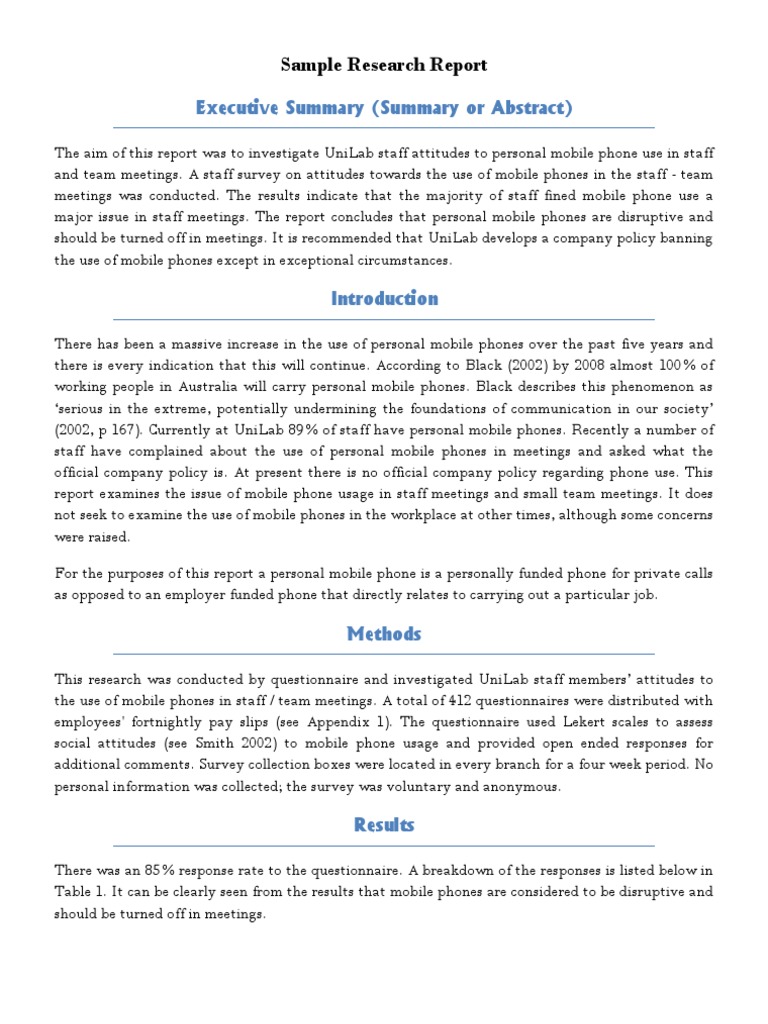 Sample Research Report | PDF | Survey Methodology | Questionnaire