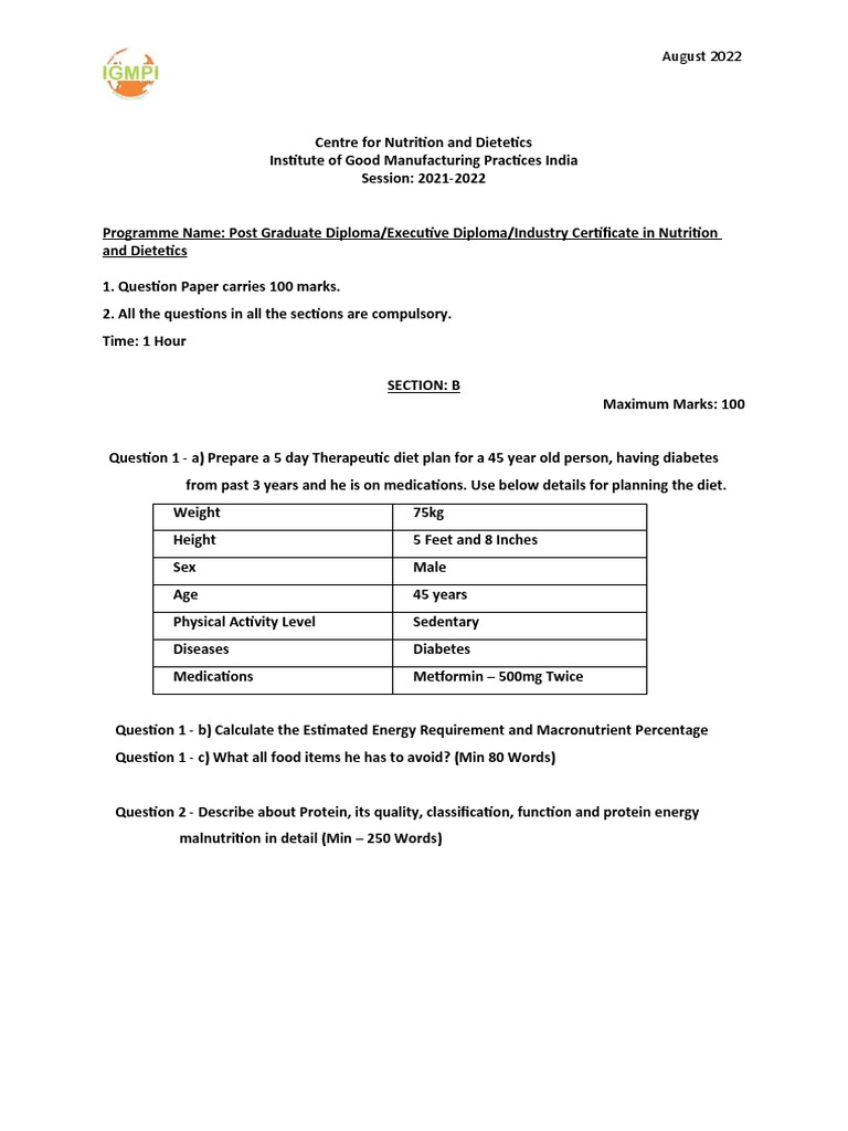 Case Study of Nutrition and Dietetics | PDF | Wellness