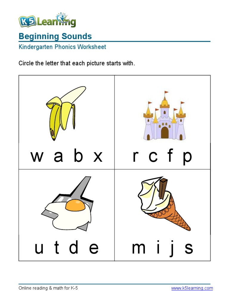 Kindergarten Beginning Sounds Worksheet - 3 | PDF