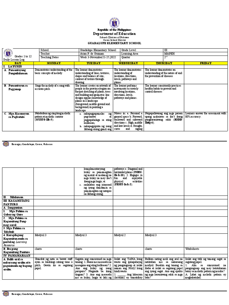 DLL Week 3 Mapeh Quarter 2 | PDF | Learning