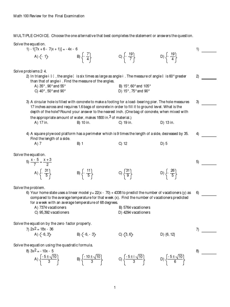Math 100 Review For The Final Exam | PDF | Function (Mathematics ...