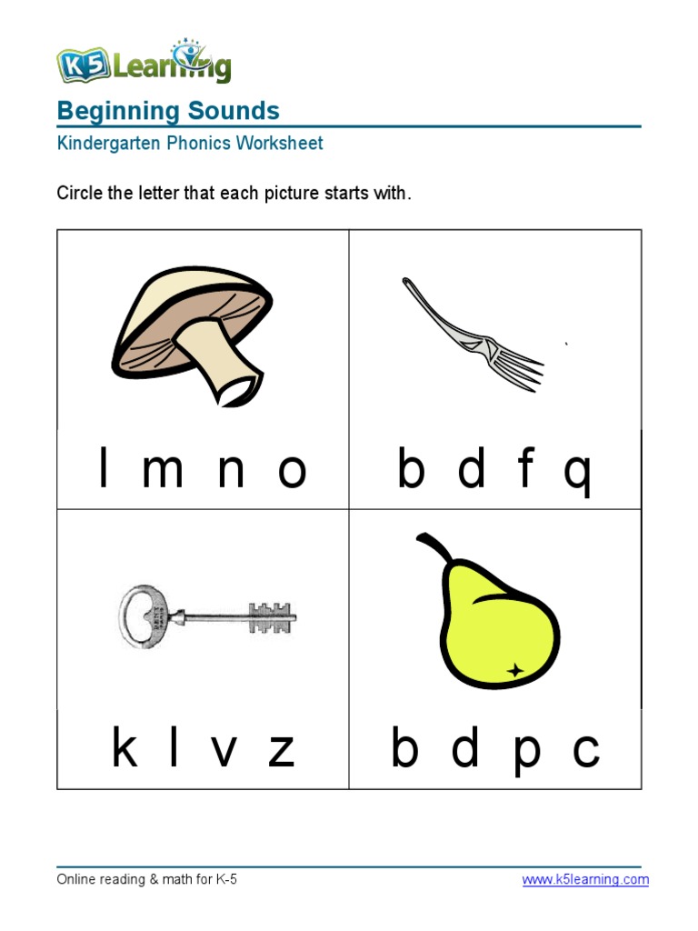 Kindergarten Beginning Sounds Worksheet - 6 | PDF