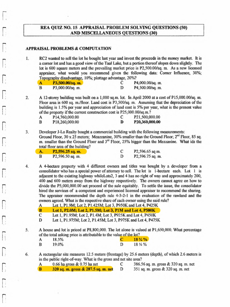 Appraisal Problem Solving Quiz | PDF