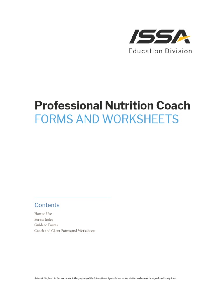 ISSA Professional Nutrition Coach Client Form Handouts | PDF | Social ...