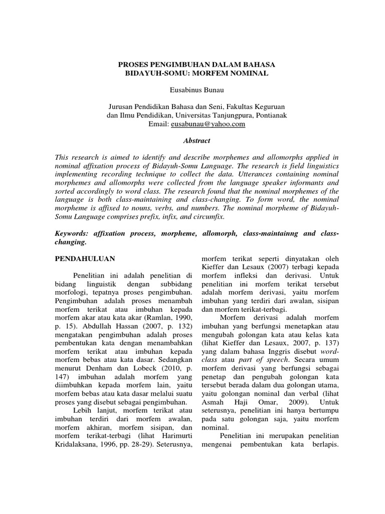 Proses Pengimbuhan Dalam Bahasa Bidayuh-Somu Morfem Nominal | PDF | Seni & Disiplin Bahasa ...
