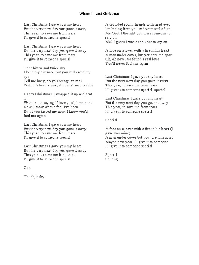 Wham! - Last Christmas Lyrics | PDF