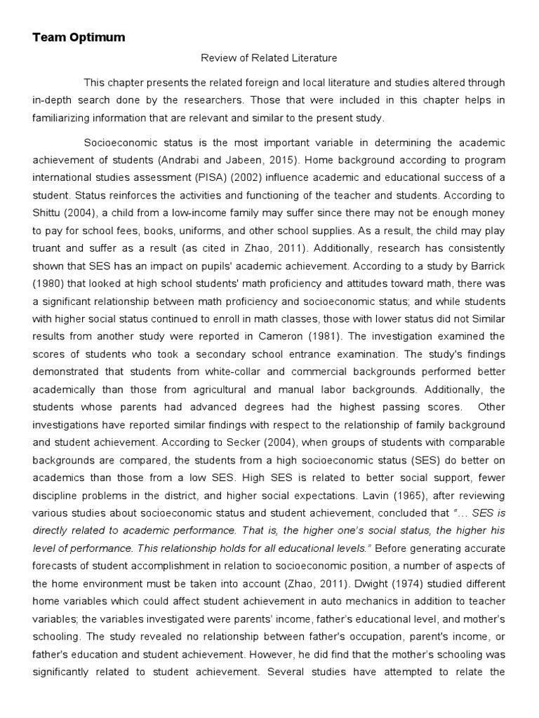 RRL (Acad Achievement and SES) | PDF | Socioeconomic Status ...