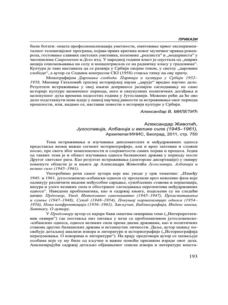 Aleksandar Zivotic Jugoslavija Albanija | PDF