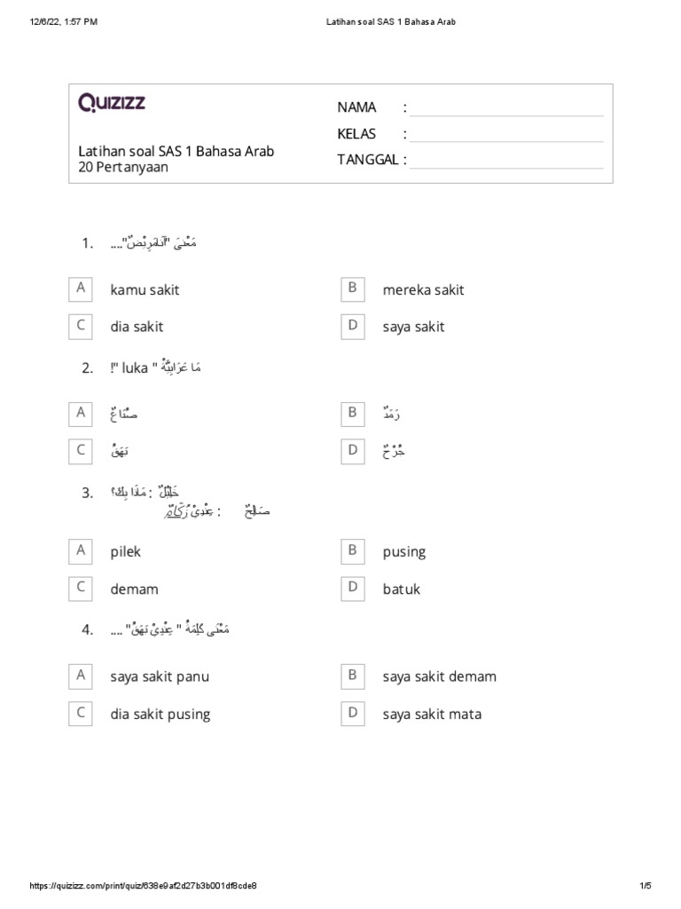 Latihan Soal SAS 1 Bahasa Arab | PDF