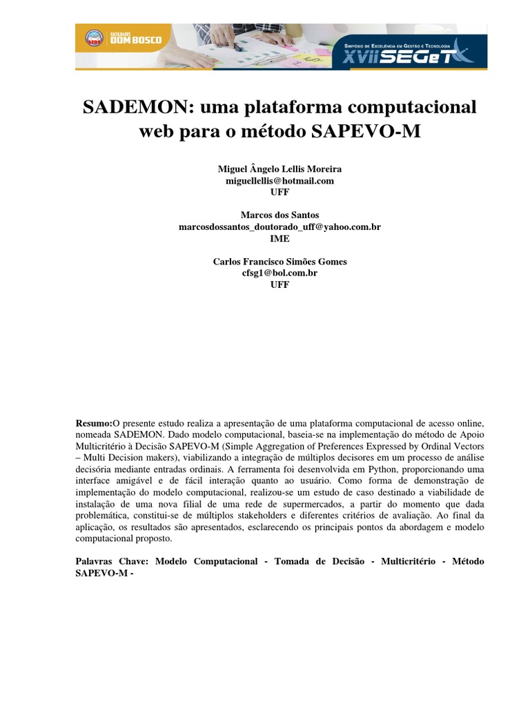 SADEMON - Uma Plataforma Computacional Web para o Método SAPEVO-M | PDF | Matriz (Matemática ...