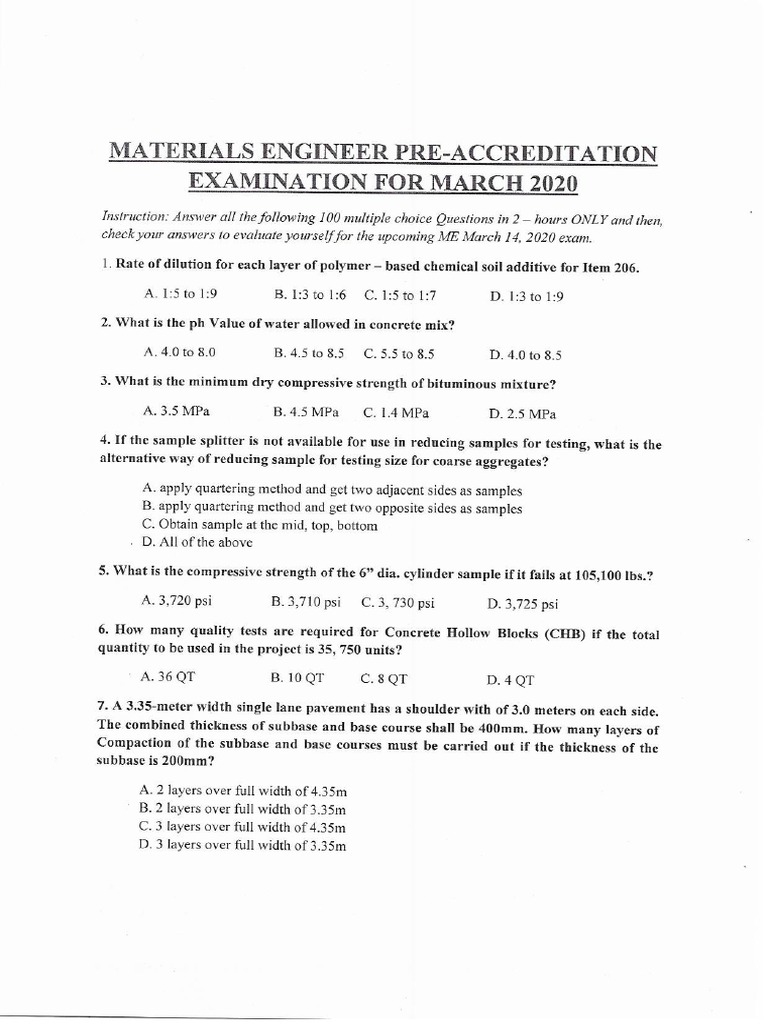 ME September 2022 Refresher Exam Questions | PDF