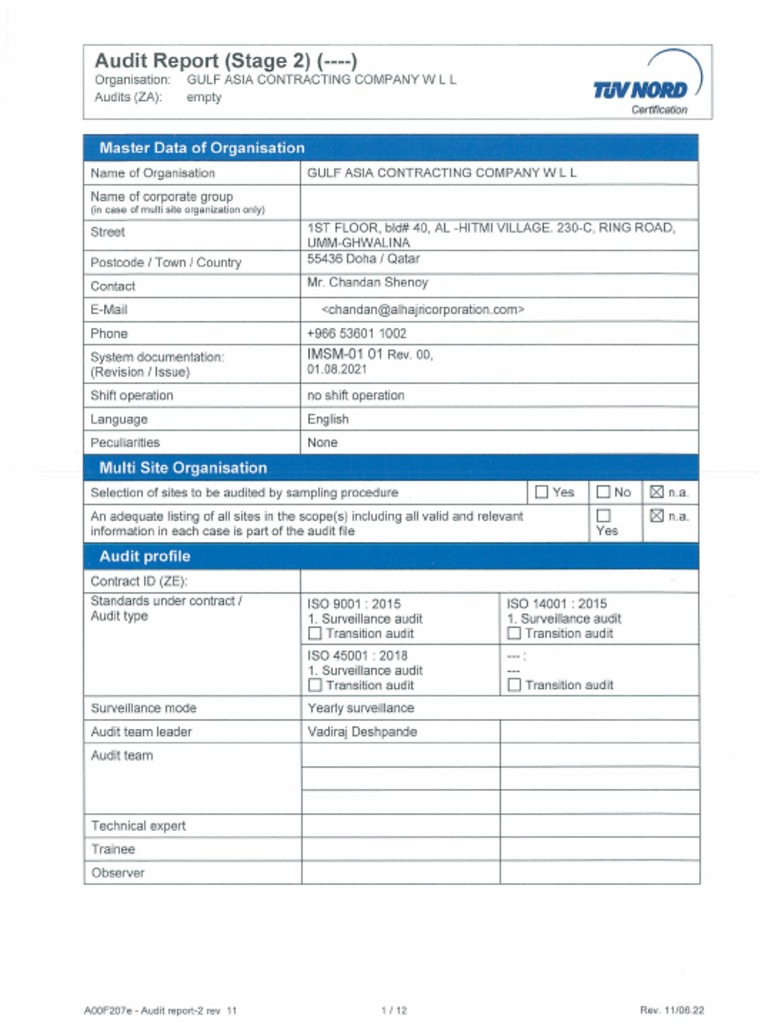 Audit Report Stage 2 Gulf Asia Qatar | PDF