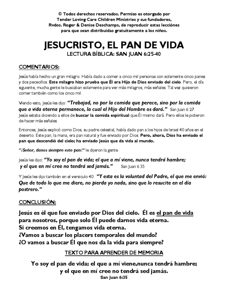 Jesucristo, El Pan de Vida Lectura Bíblica - San Juan 6 - 25-40 | Descargar gratis PDF | Jesús ...