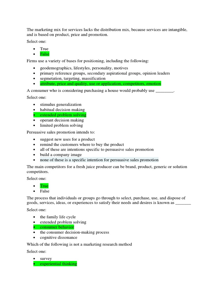 Marketing Multiple Choice Questions and Answers | Download Free PDF | Marketing | Market ...