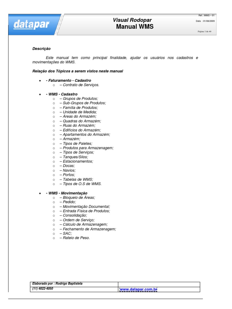Pdfslide - Tips Visual Rodopar Manual Wms o Contrato de Servicos Wms Cadastro o | PDF | Recibo