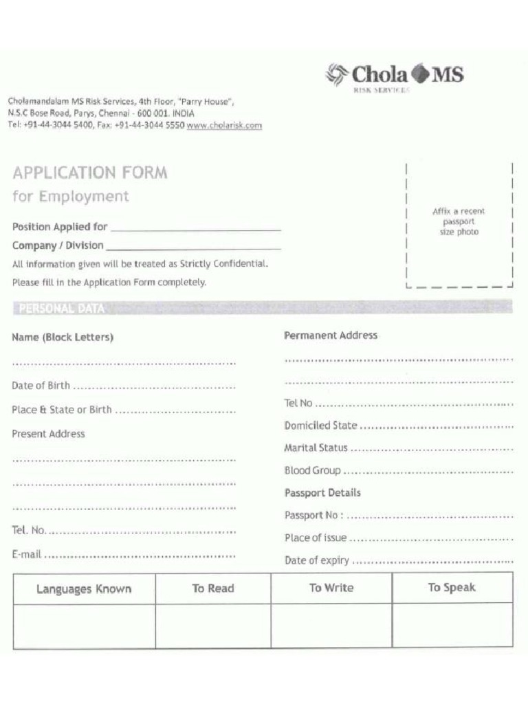 Employee Application Form | PDF