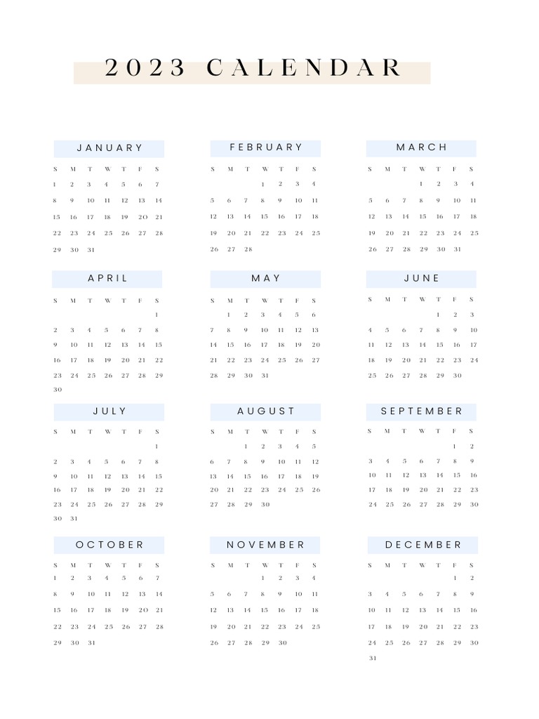 White Minimalist Simple 2023 Yearly Calendar | PDF