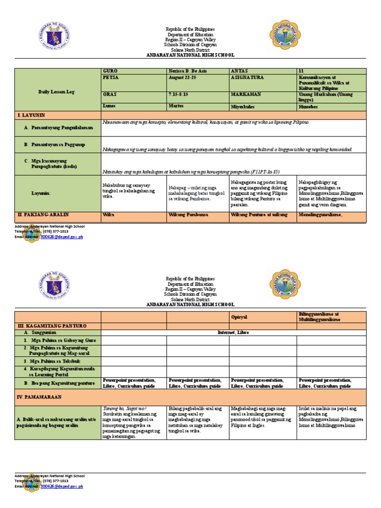 DLL New Format in Filipino Final | PDF