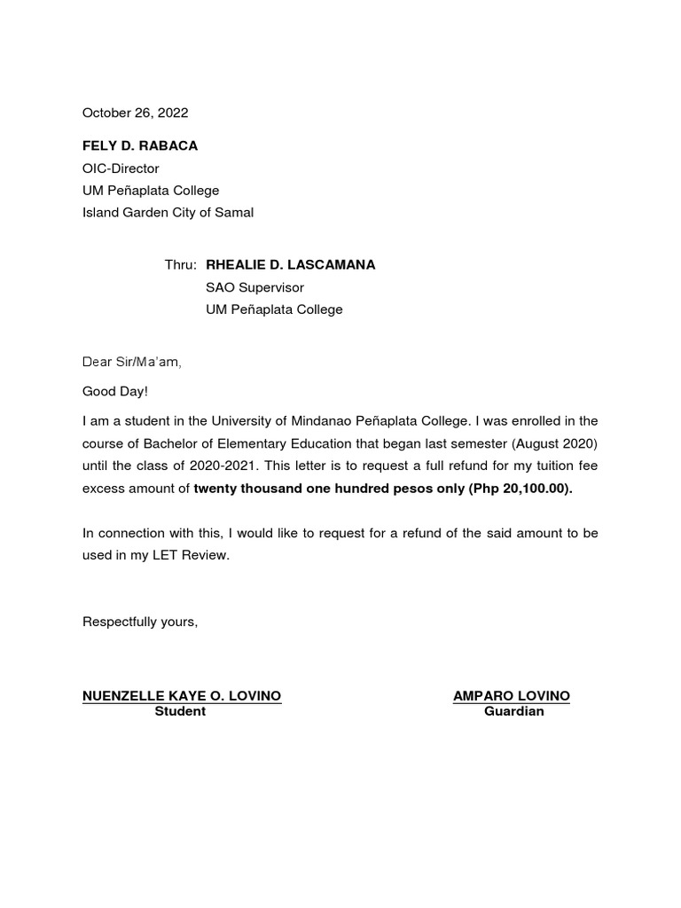 Sample Letter For Refund | PDF