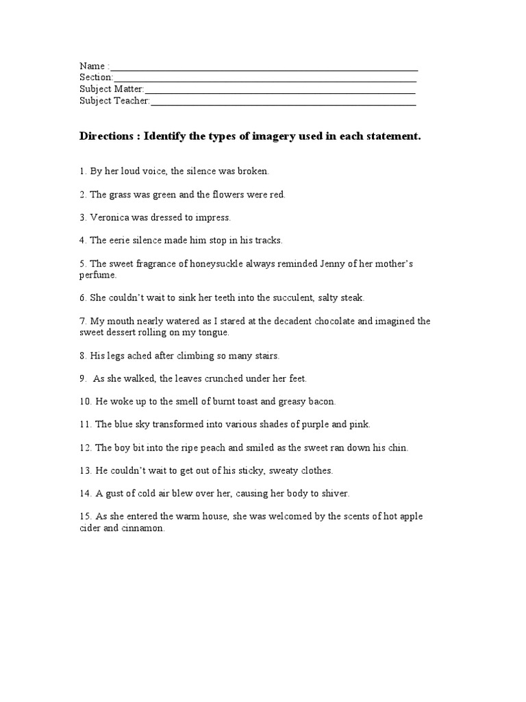 Quiz in Figurez of Speech and Imagery | PDF