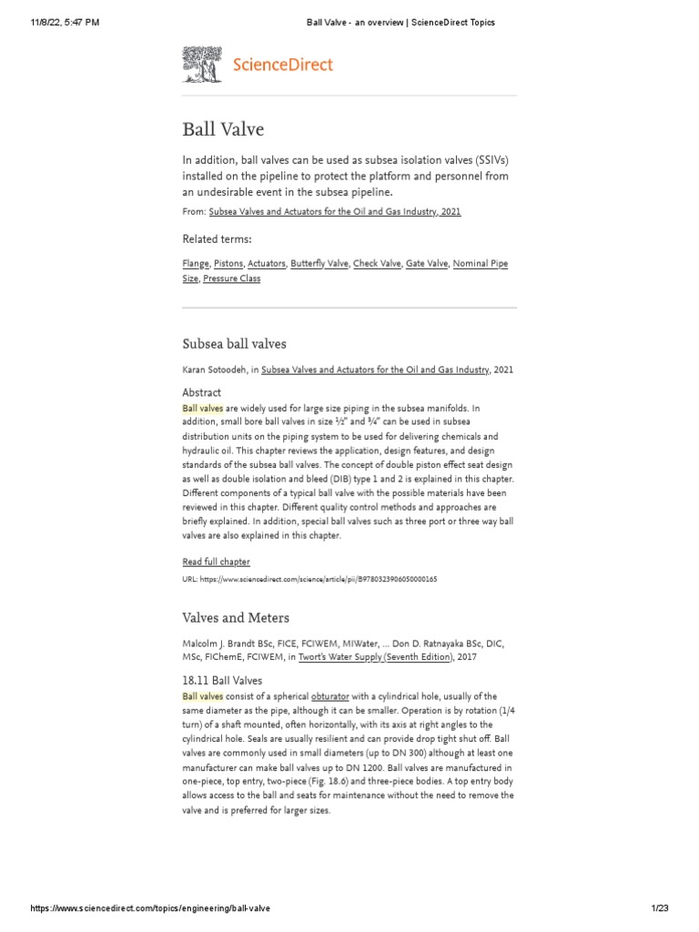 Ball Valve - An Overview - ScienceDirect Topics | PDF | Valve | Pipe ...