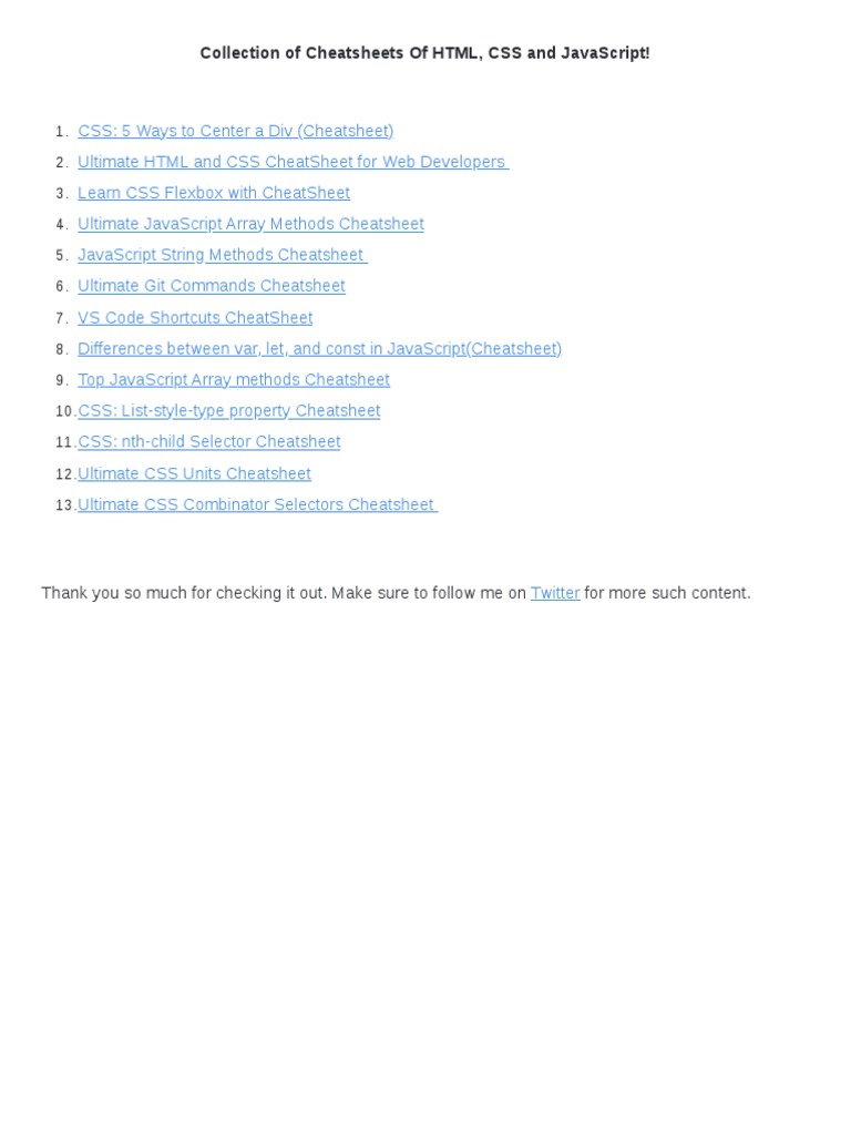 Collection of Cheatsheets of HTML Css and Javascript 2xFz4MLq | PDF