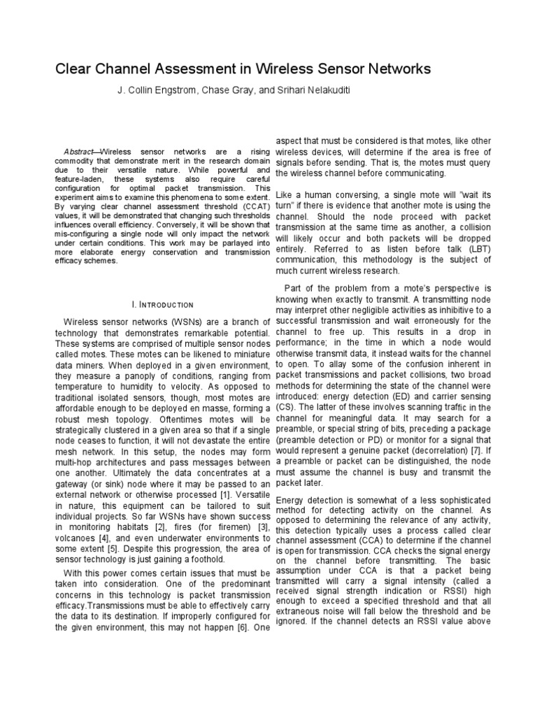 Clear Channel Assessment in Wireless Sensor Networks: J. Collin ...