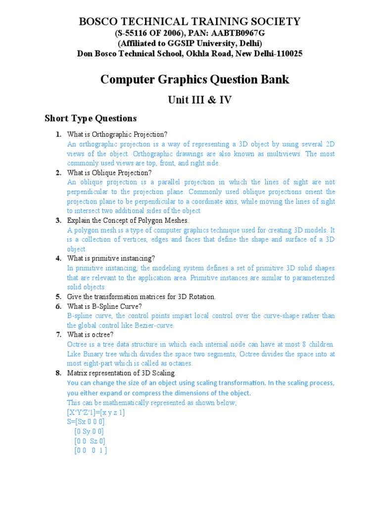 Answers CG | PDF | Perspective (Graphical) | 3 D Computer Graphics