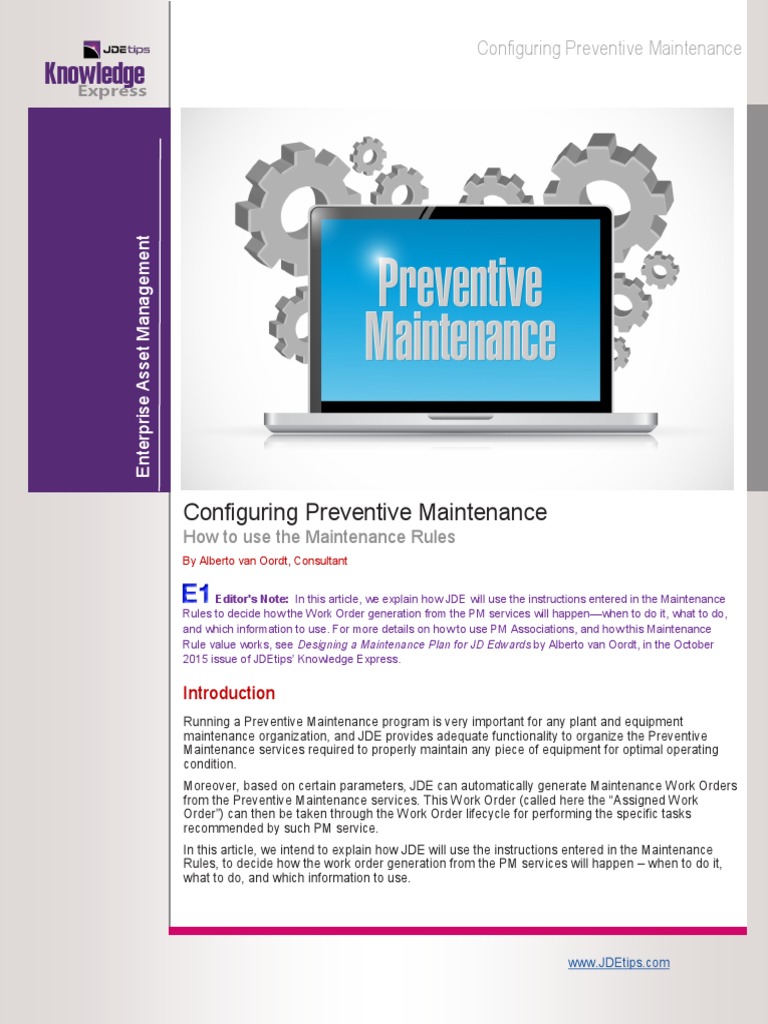 1 - JDEtips Article Prevent Maint Using Main Rules 832 | PDF ...