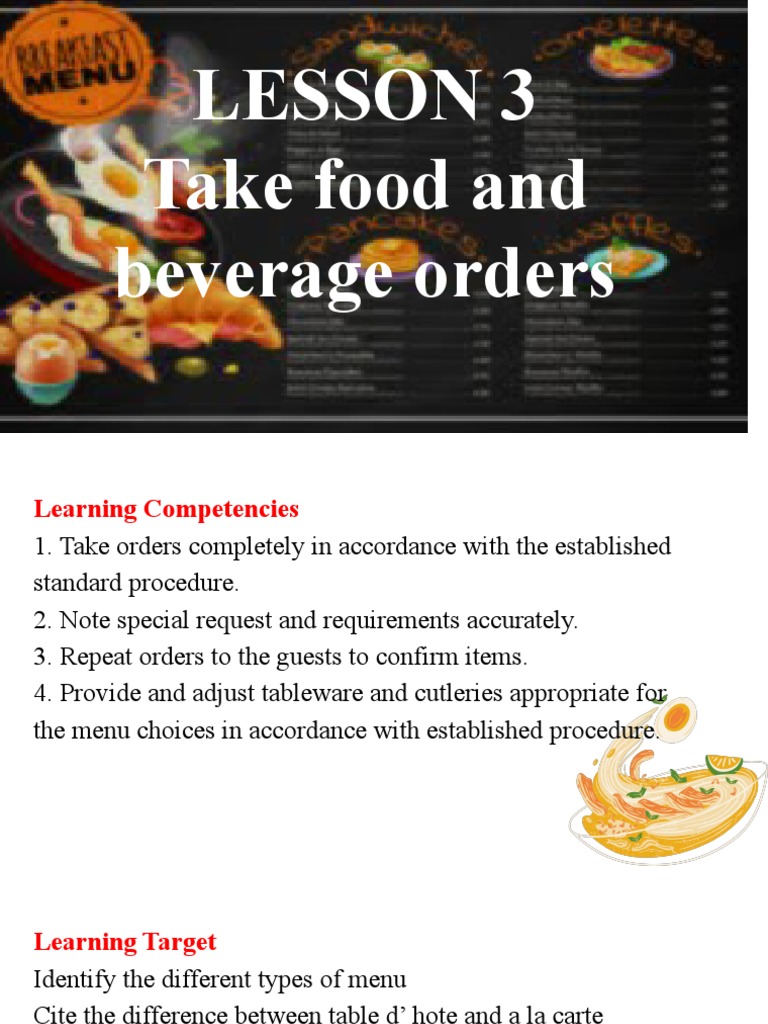 LESSON 3 Types of Menu | PDF | Menu | Hospitality Industry