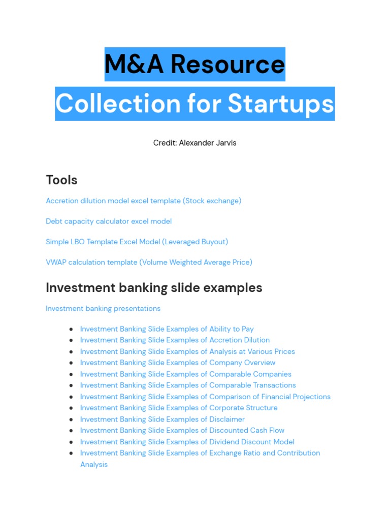 M&A Resource Collection For Startups | PDF | Investing | Investment Banking
