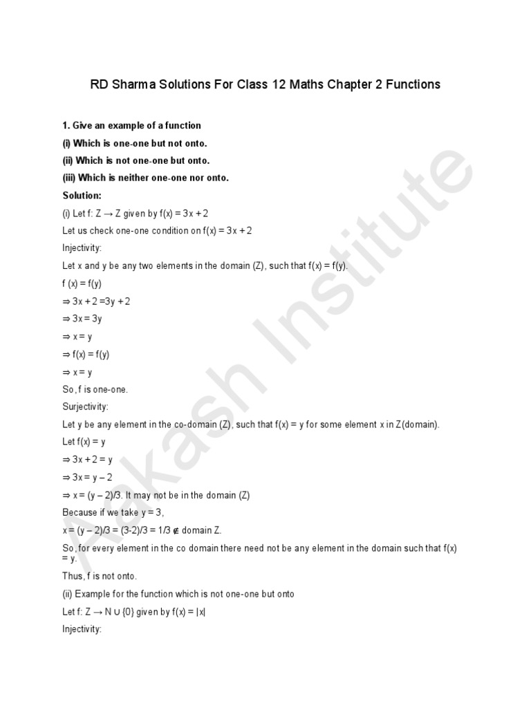 RD Sharma Solutions For Class 12 Maths Chapter 2 Functions | PDF | Function (Mathematics ...