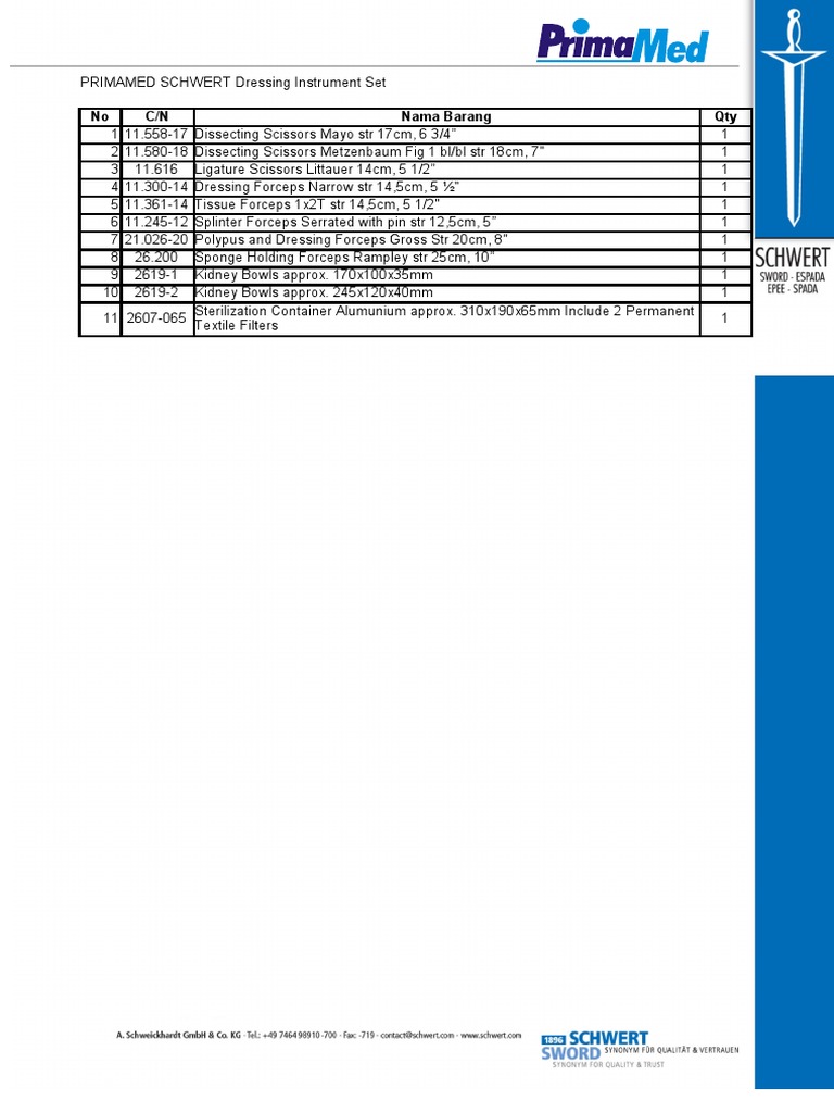 10 Brosur PRIMAMED SCHWERT Dressing Instrument Set | PDF