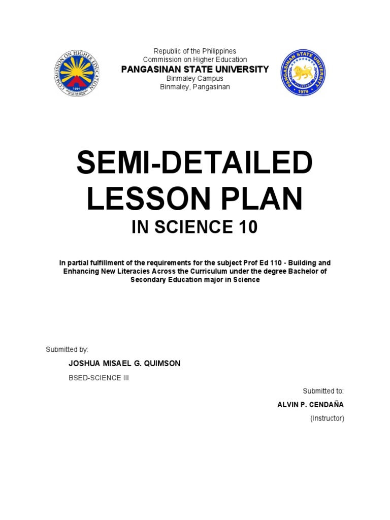 Quimson, Joshua Semi-Detailed Lesson Plan Profed 110 1 | PDF | Atmosphere Of Earth | Atmosphere