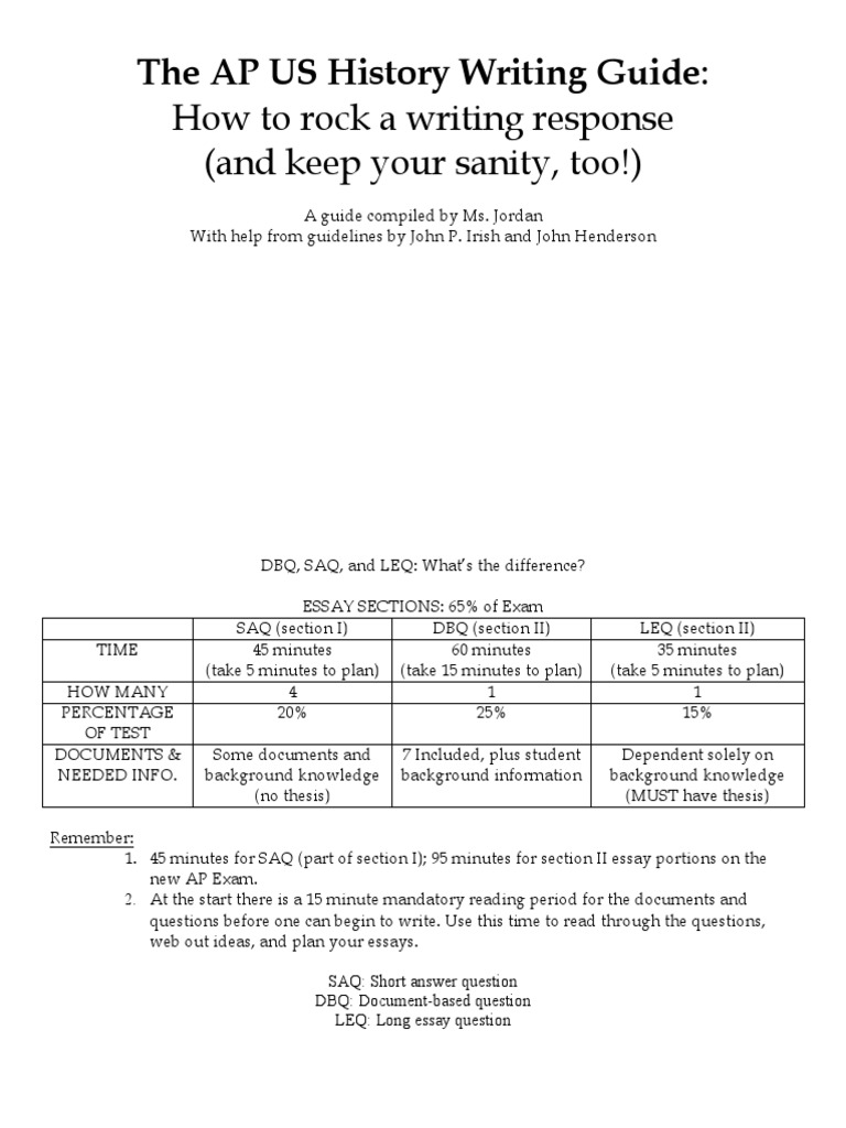 AP US History Writing Response Guide | PDF | Essays | Argument