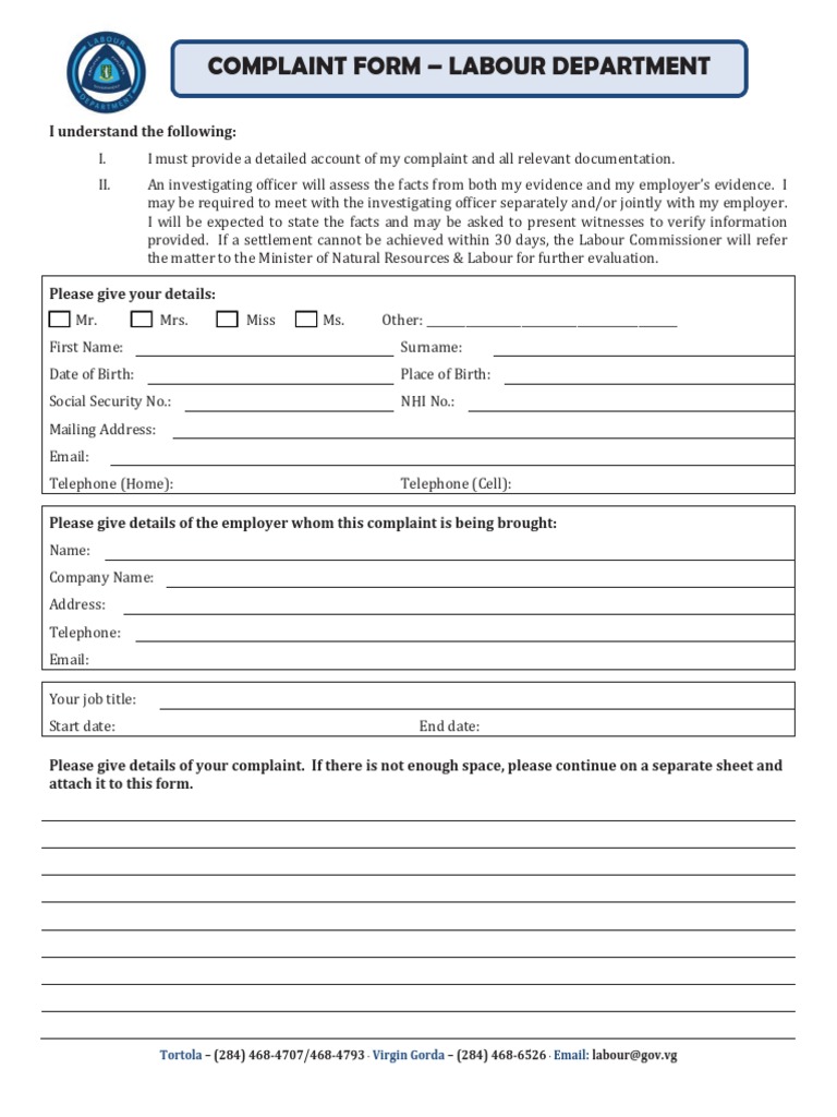 Labour Complaint Form Submission | PDF