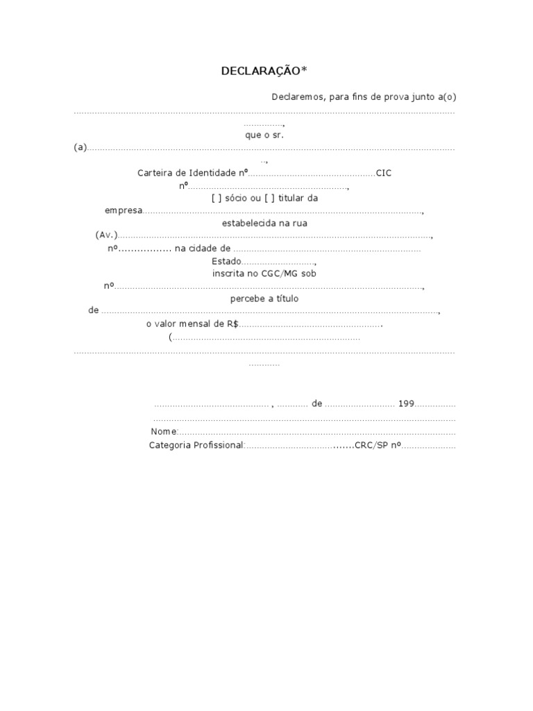 Declaracao Modelo Generico | PDF