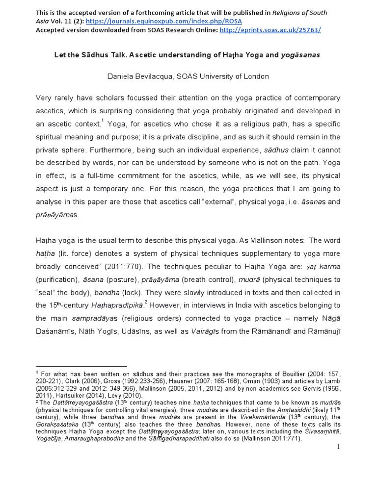 Bevilacqua Let The Sadhus Talk Ascetic Understanding of Hatha Yoga | PDF | Hatha Yoga | Asceticism