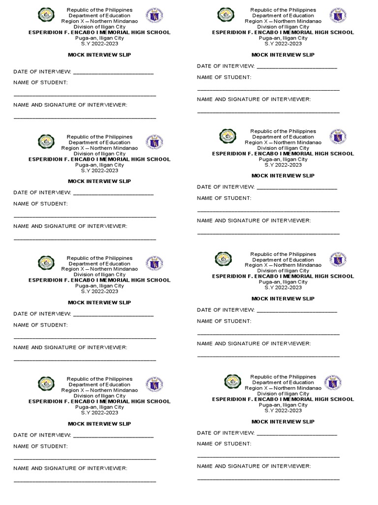 Mock Interview Slip Template | PDF | Philippines | Government Institutions